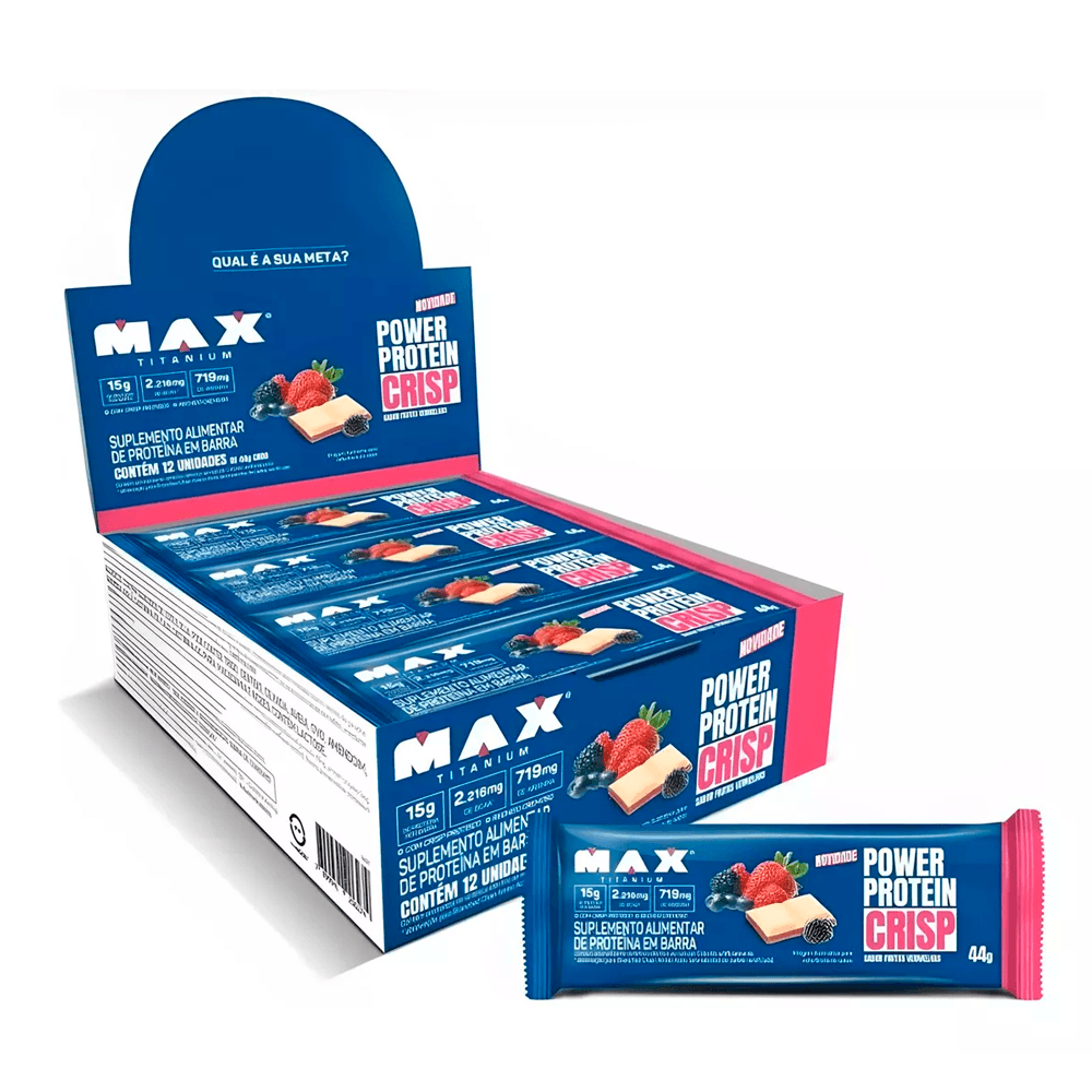 Kit 12 Power Protein Crisp Barra Max Titanium Sabor Frutas Vermelhas ...