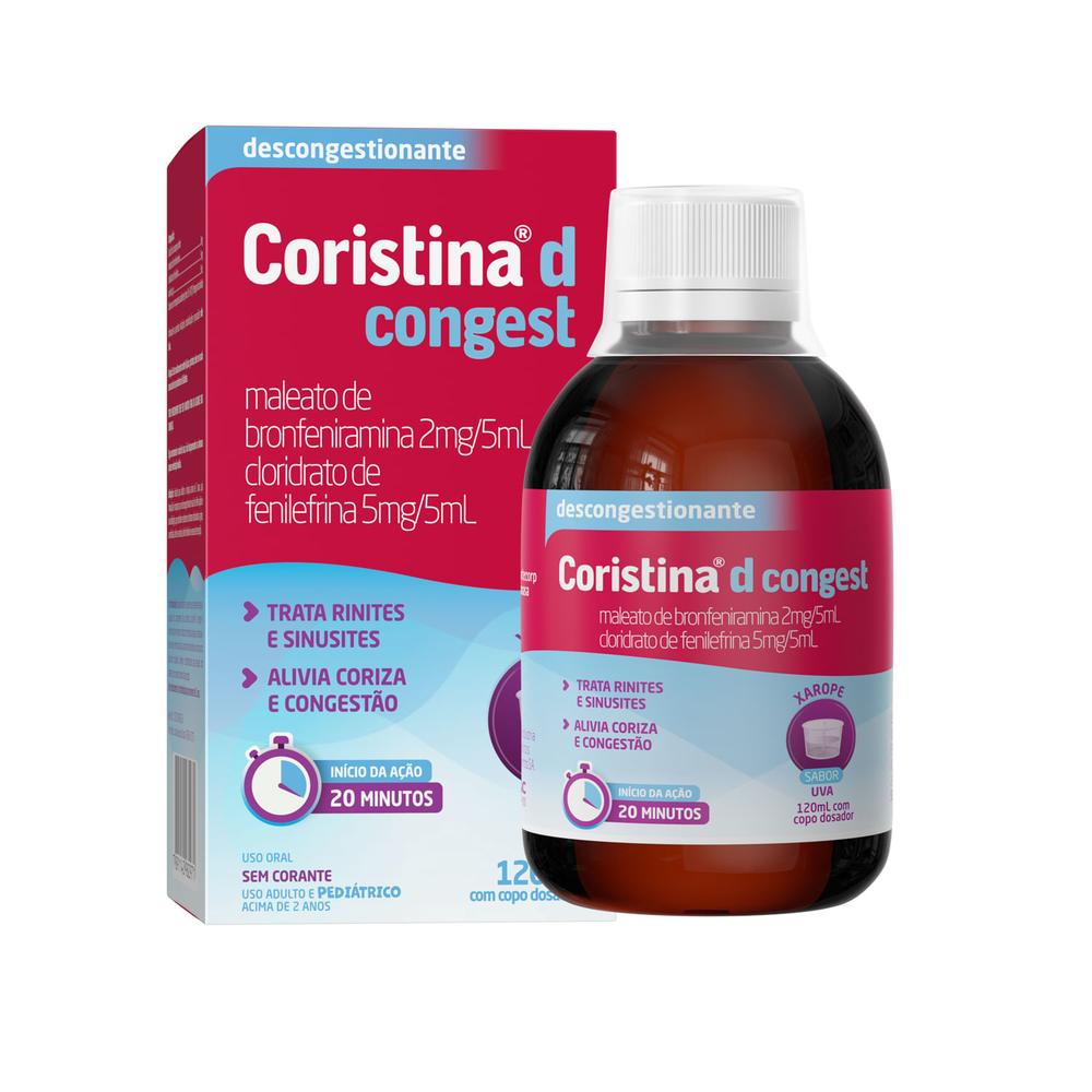 Coristina D Congest 0,4mg/ml + 1mg/ml com Copo Medidor Xarope 120ml ...